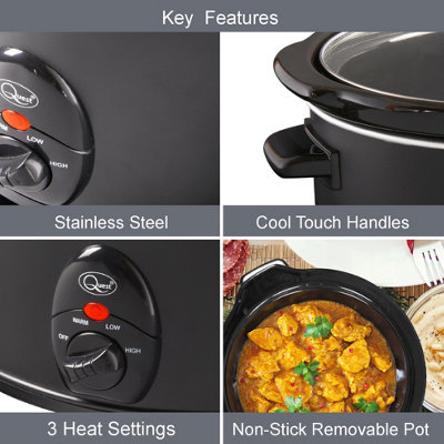 Quest 1.5 Litre Slow Cooker - Black - 3 Temperature Settings - Glass ...