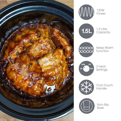 Quest 1.5 Litre Slow Cooker - Black - 3 Temperature Settings - Glass ...