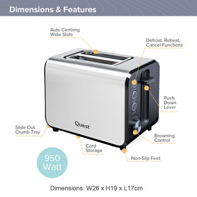Quest 2 Slice Stainless Steel Toaster with Extra Wide Slots