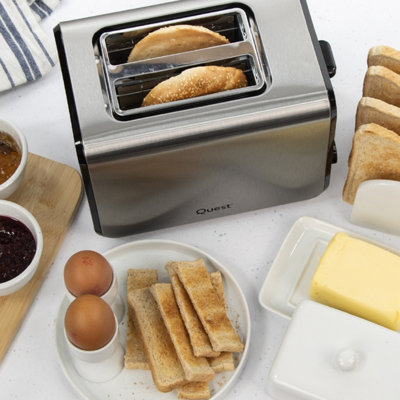 QUEST 2 SLICE STAINLESS STEEL TOASTER WITH EXTRA WIDE SLOTS