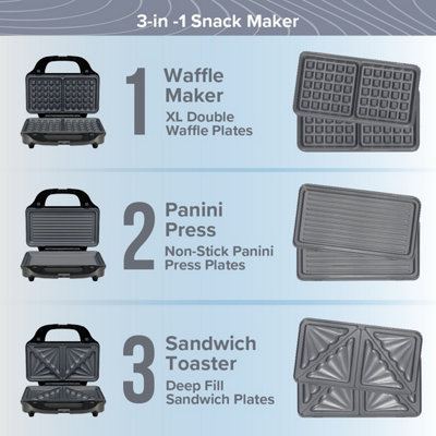 Quest 3-in-1 Waffle Maker, Sandwich Toaster & Panini Grill