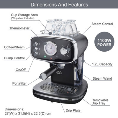 Quest 36569 Retro Coffee Machine and Milk Frother