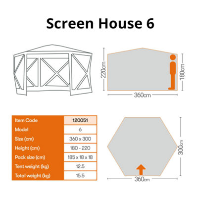 Quest Instant Spring Up Screen House 6 Pop Up Gazebo for Garden and Camping