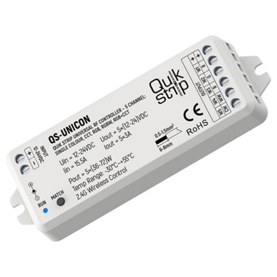 QUIK STRIP UNIVERSAL RF CONTROLLER - 5 CHANNEL: SINGLE COLOUR, CCT, RGB ...
