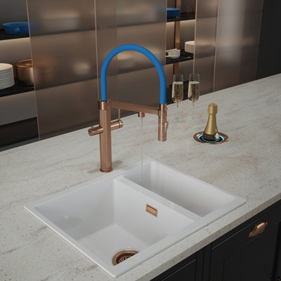Quilt Boiling Water Tap Brushed Copper with Blue Tube