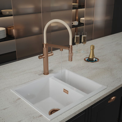 Quilt Boiling Water Tap Brushed Copper with Ivory Tube