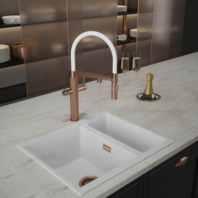 Quilt Boiling Water Tap Brushed Copper with White Tube