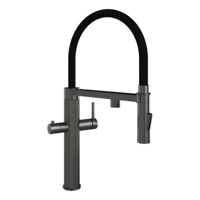 Quilt Boiling Water Tap Gun Metal with Black Tube