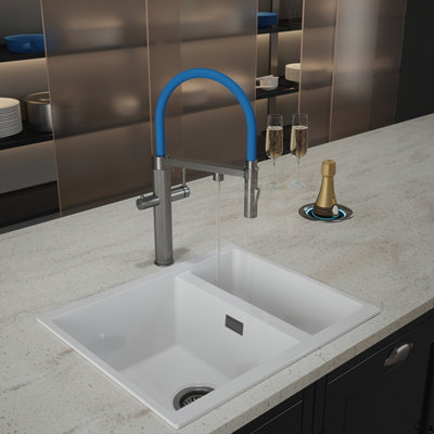 Quilt Boiling Water Tap Gun Metal with Blue Tube