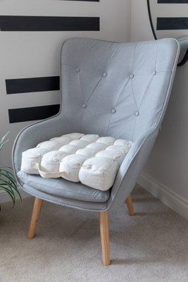 Quilted Button Seat Pad Cushion Booster 100% Cotton Cover 45cm Square Cream