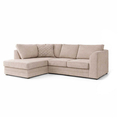 Quilted Soft Chenille Beige Fabric 3 to 4 Seater L Shaped Corner Sofa ...