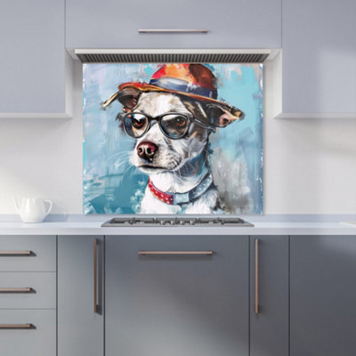 Quirky Pup with a Fedora Premium Glass Kitchen Splashback W600mm x H750mm