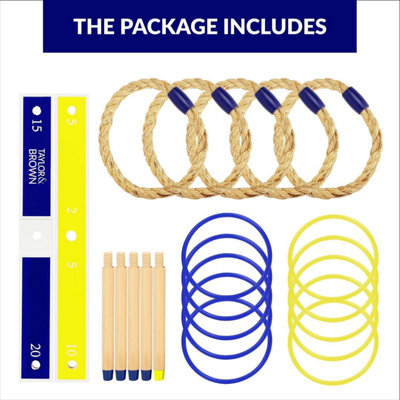 Shop Quoits Garden Game Set with Wooden Ring Toss 5 Rope Rings, 10 Plastic Rings & Carry Bag Fun ...