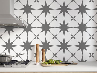 QuoteMyWall Grey Astral Star Tile Stickers Peel & Stick Tile Decals For ...