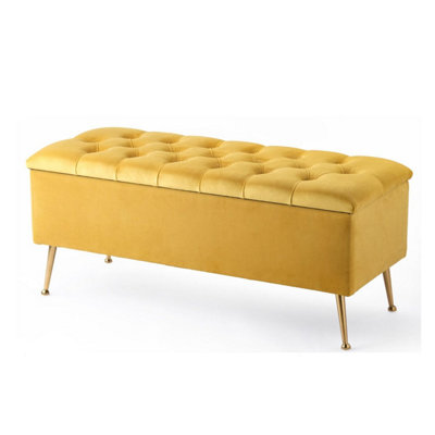 Randm 150cm Ottoman Storage Box With Metal Legs Mustard Gold Plush