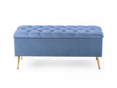 R&M 180cm Ottoman Storage box with Metal Legs -Duck Egg Plush Velvet ...