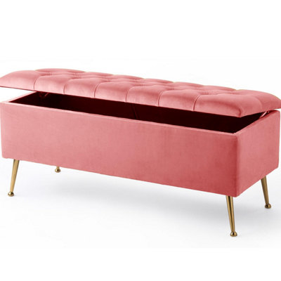 Randm 180cm Ottoman Storage Box With Metal Legs Pink Plush Velvet