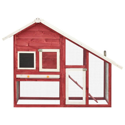 RABBIT HUTCH RED AND WHITE 140X63X120 CM SOLID FIRWOOD