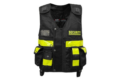 RAC3 High-Visibility Black Security Vest, Yellow Reflective Strips ...