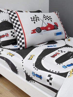 Racing Cars Single Fitted Sheet and Pillowcase Set