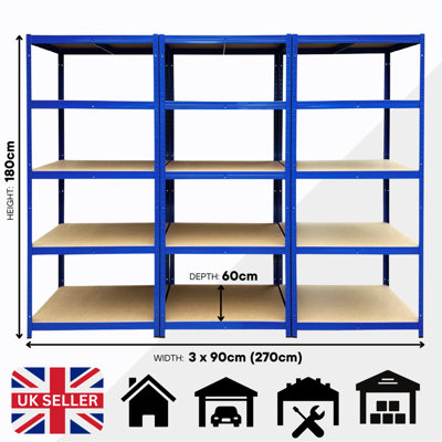 Racking Monkey 180x90x60cm 3 Bay Garage Shelving Units 200kg UDL Per ...