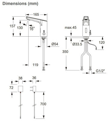 Rada TD7 Basin Sink Mono Mixer Tap Infrared Sensor Activated Automatic ...