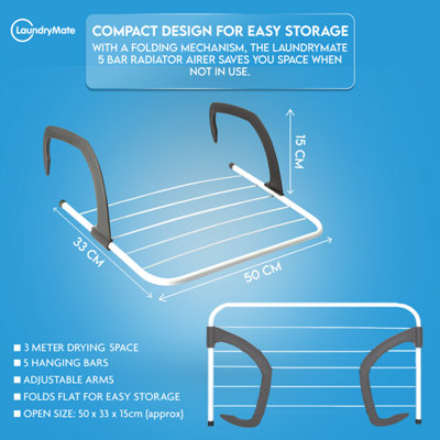 Radiator Airer 5 Bars Over Door Clothes Airer Adjustable Folding ...