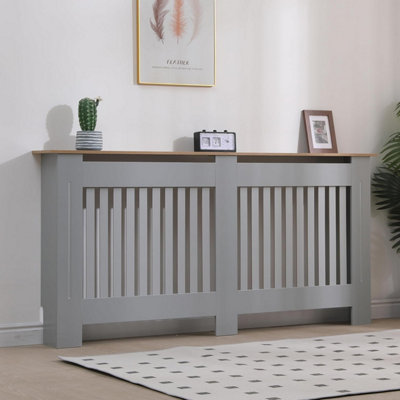 Radiator Cover Grey Modern Horizontal Slats Decorative Heater Shelf ...