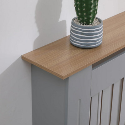 Radiator Cover Grey Modern Horizontal Slats Decorative Heater Shelf ...