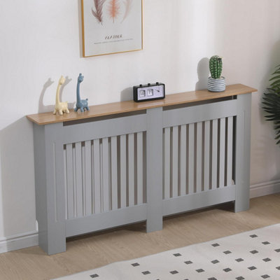 Radiator Cover Grey Modern Horizontal Slats Decorative Heater Shelf ...