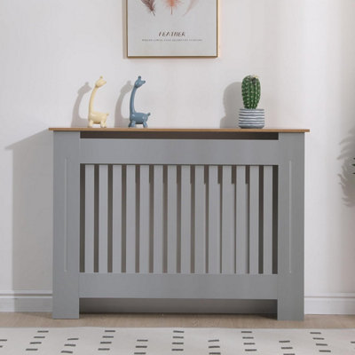 Radiator Cover Grey Modern Horizontal Slats Decorative Heater Shelf ...