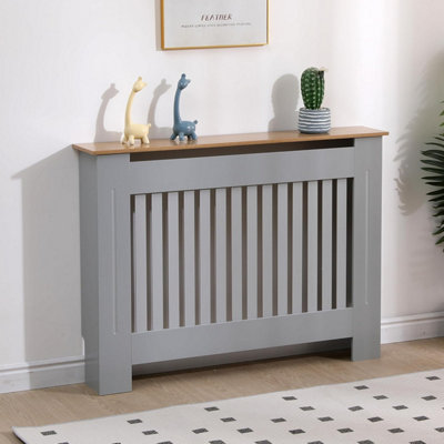 Radiator Cover Grey Modern Horizontal Slats Decorative Heater Shelf ...