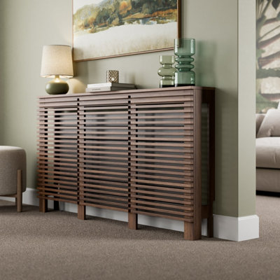 Radiator Cover Walnut Modern Horizontal Slat Shelves MDF Cabinet Shelf ...