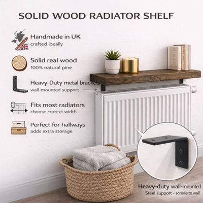 Radiator Shelf, Narrow Hallway Wall Board (Walnut, 50cm Long)