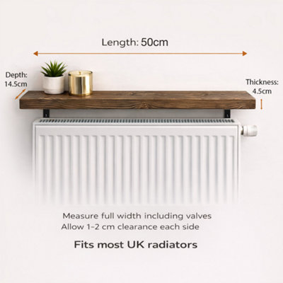 Radiator Shelf, Narrow Hallway Wall Board (Walnut, 50cm Long)
