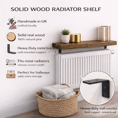 Radiator Shelf Wall Mounted Solid Wood, Narrow Radiator Cover 15cm Deep ...