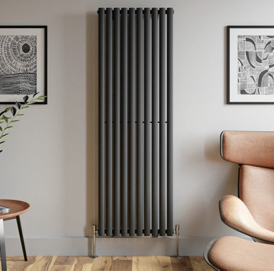 RadiLux Anthracite Designer Radiator Vertical Oval Column Single Panel ...