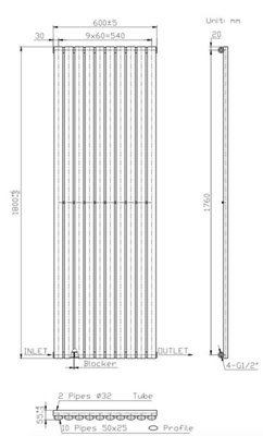 RadiLux Anthracite Designer Radiator Vertical Oval Column Single Panel ...