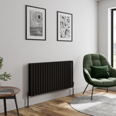 RadiLux Black Designer Radiator Horizontal Oval Double Panel Rad ...