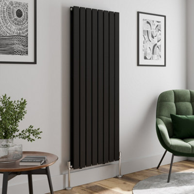 RadiLux Black Designer Radiator Vertical Flat Double Panel Rad ...