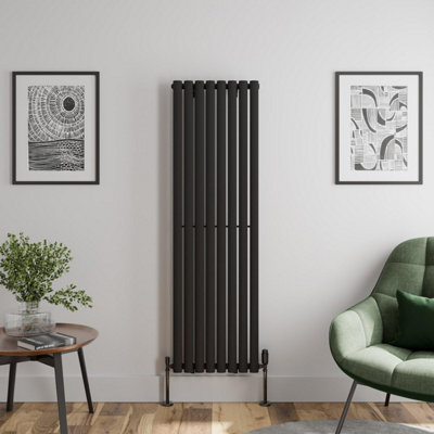 RadiLux Black Designer Radiator Vertical Oval Single Panel Rad ...
