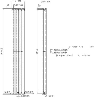 RadiLux Designer Radiator Vertical White Oval Column Rads Double Panel ...