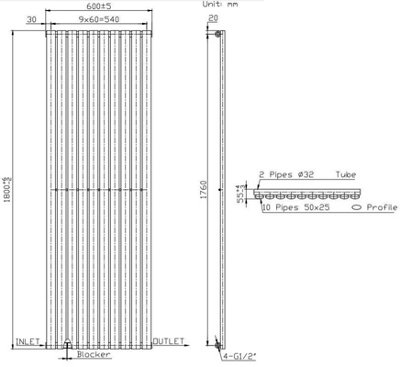 RadiLux Designer Radiator Vertical White Oval Column Rads Single Panel ...