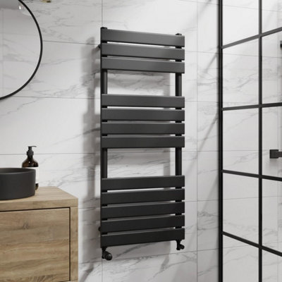 RadiLux Flat Panel Heated Towel Rail Matt Black - 1200 x 500mm