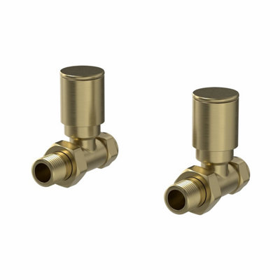 RadiLux Straight Brushed Brass Radiator Valves - 15mm