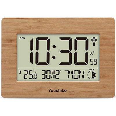 Radio Controlled LCD Wall Mountable and Desk Clock ( Bamboo Wood Panel )