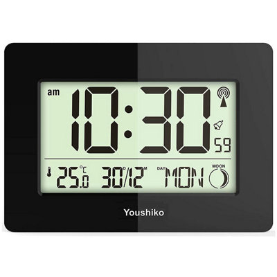 Radio Controlled LCD Wall Mountable and Desk Clock ( Black )