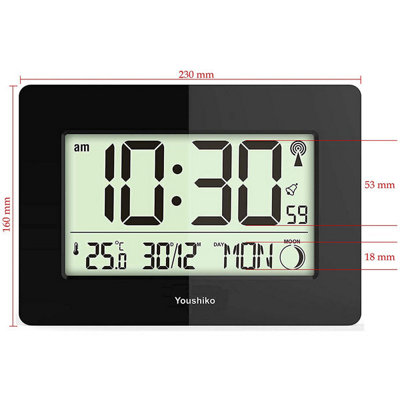 Radio Controlled LCD Wall Mountable and Desk Clock ( Black )