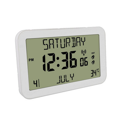 Radio Controlled LED Clock Large 3cm Digit Display, Dual Alarm, Wall ...