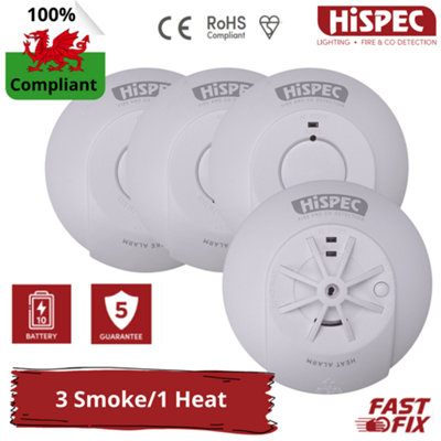 Radio-Interlinked Sealed Battery 3 Smoke Alarms and 1 Heat Alarm Kit ...